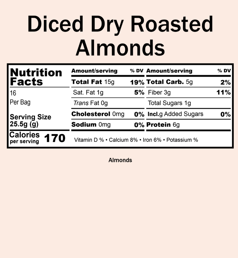 Bulk Almonds, Diced Dry Roasted 22/8 (AB Stock)