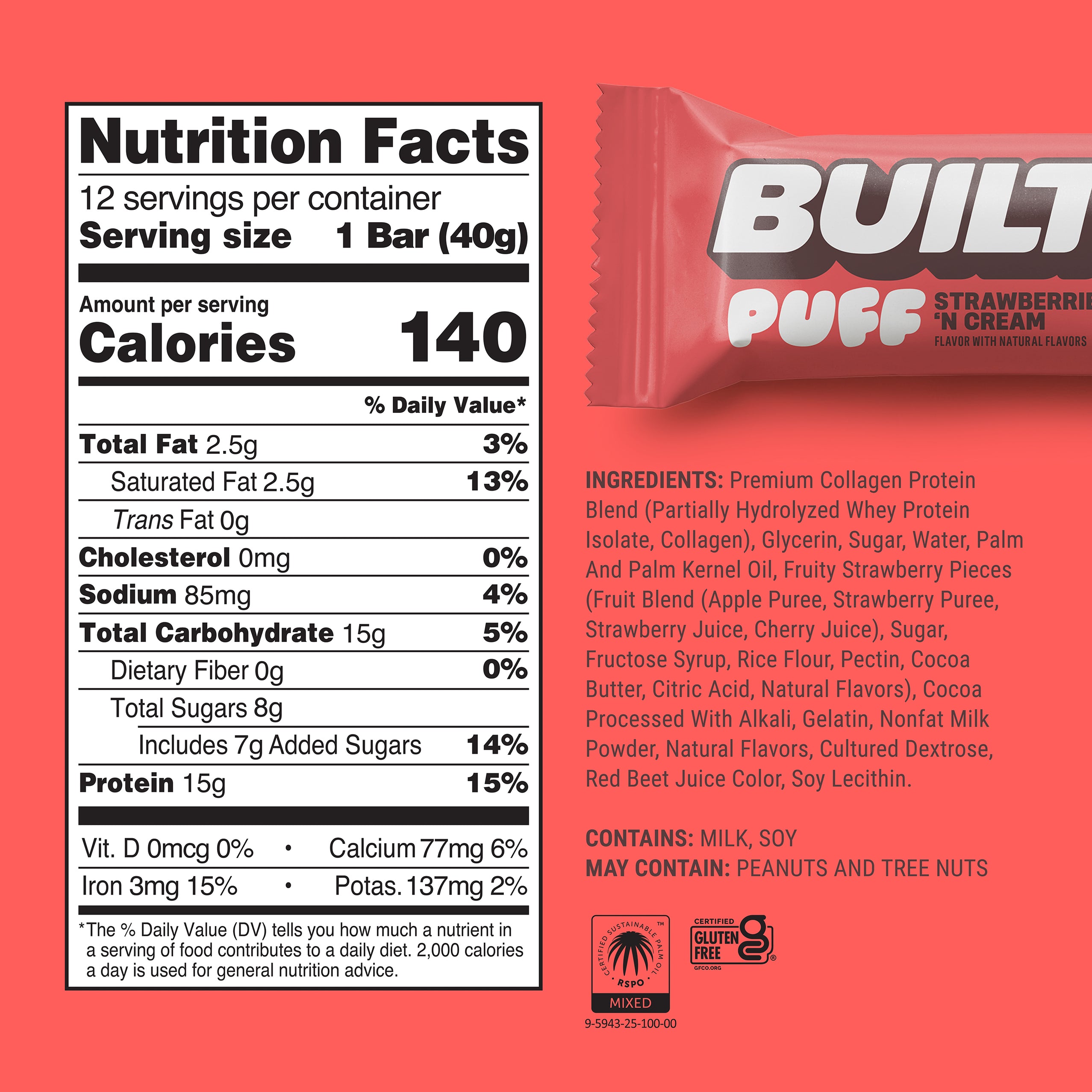 Built Bar Puffs | Strawberries 'N Cream